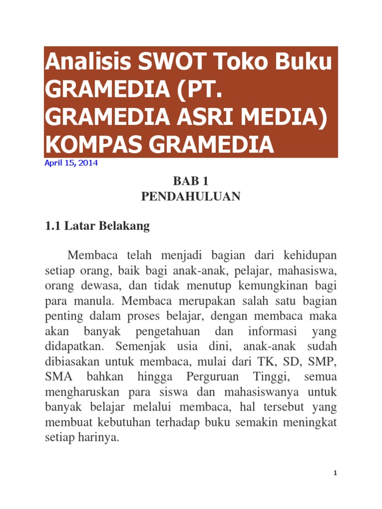 Analisis Swot Toko Buku Gramedia | PDF