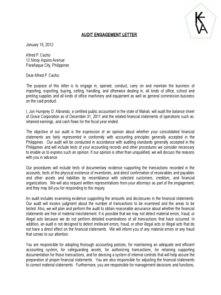 Audit Engagement Letter Example | PDF | Internal Control | Audit
