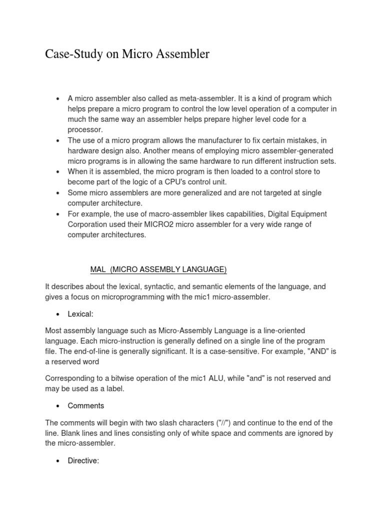 Micro Assembler Pdf Assembly Language Source Code