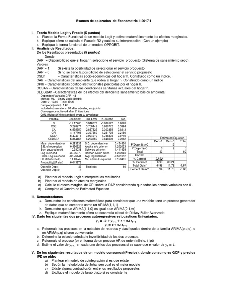 Examen Econometría II: Modelos y Análisis | PDF | Econometría | Inferencia estadística