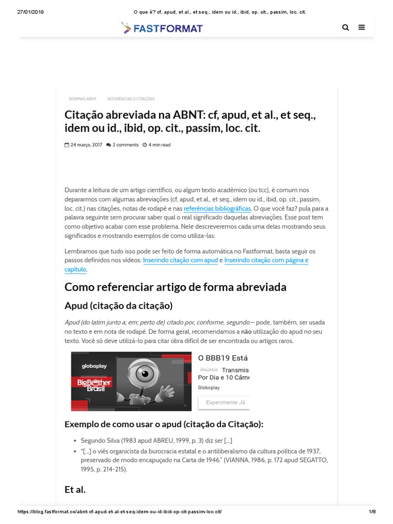 O Que É - CF, Apud, Et Al., Et Seq., Idem Ou Id., Ibid, Op. Cit ...