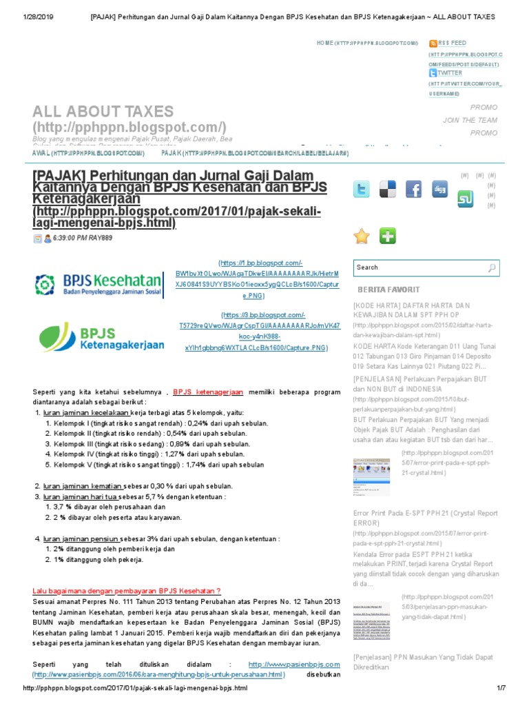 (PAJAK) Perhitungan Dan Jurnal Gaji Dalam Kaitannya Dengan BPJS ...
