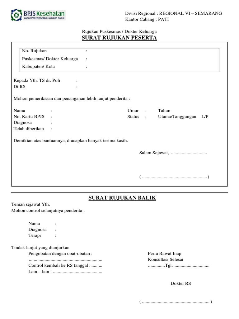 Form Rujukan & Rujuk Balik BPJS Kesehatan Kosongan | PDF
