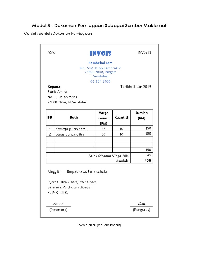 Prinsip Perakaunan Tingkatan 4 - Contoh Dokumen Sumber
