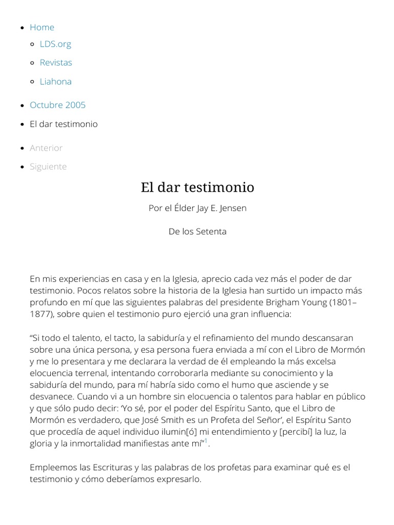 El Dar Testimonio - Liahona | PDF | Testimonio | Misionero