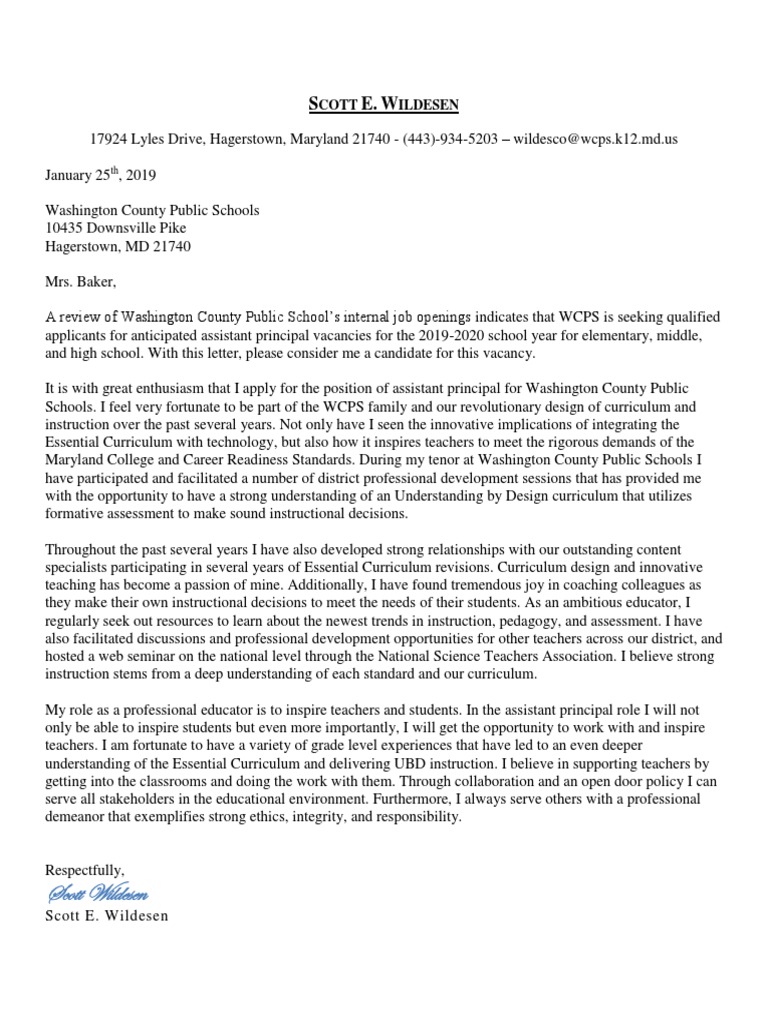 Ap Cover Letter | PDF | Teachers | Curriculum