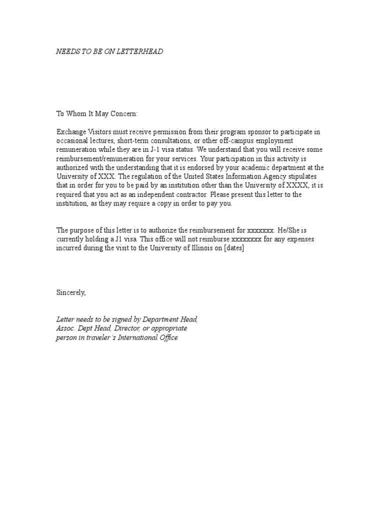 j1 Letter Sample | PDF