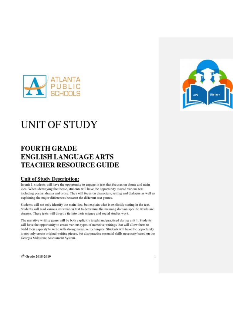 Unit of Study-4th Grade ELA | PDF | Narrative | Adverb