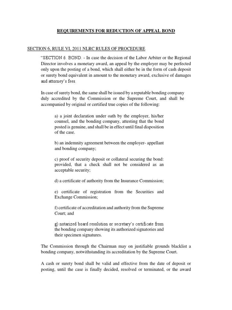 Requirements For Reduction of Appeal Bond | PDF | Surety Bond ...