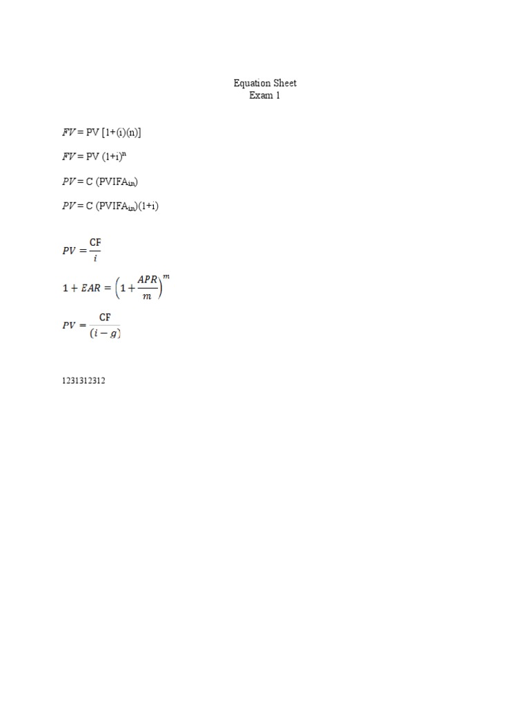 Equation Sheet 2 | PDF