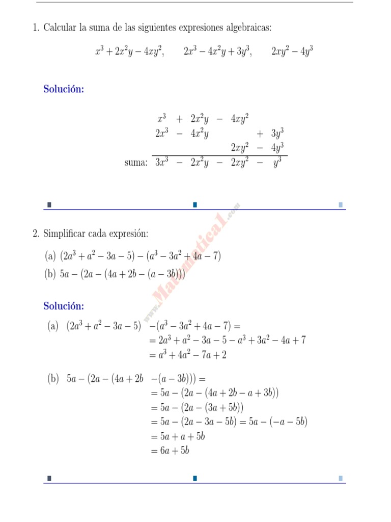 27_Ejercicios resueltos EXPRESIONES ALGEBRAICAS.pdf | Entero | Notación Matemática | Prueba ...