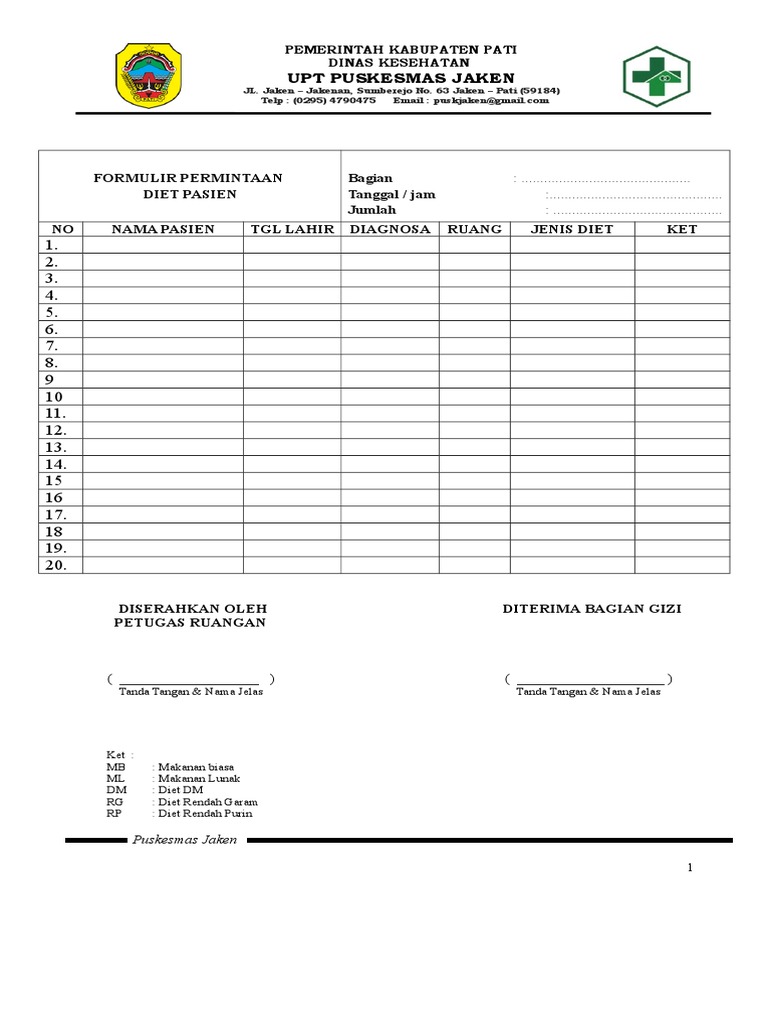 Form Permintaan Diet Pasien | PDF