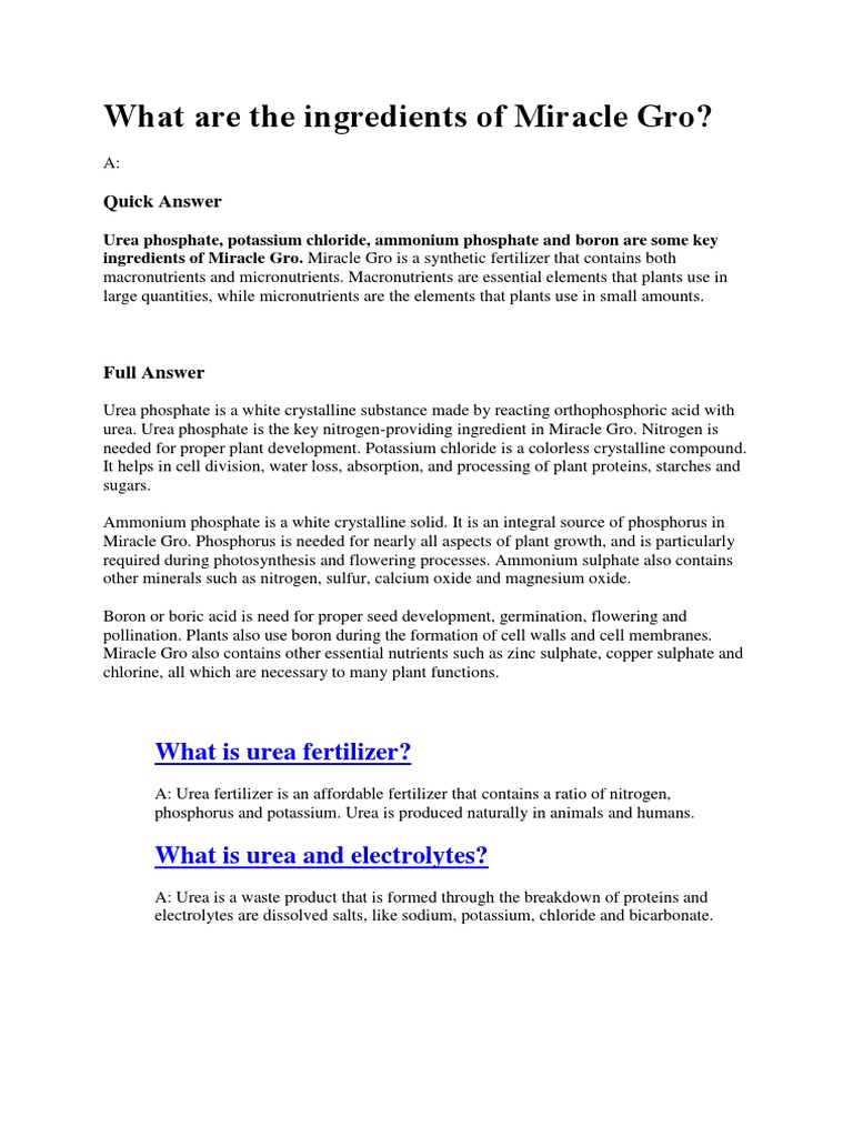What Are The Ingredients of Miracle Gro?: What Is Urea Fertilizer? | PDF