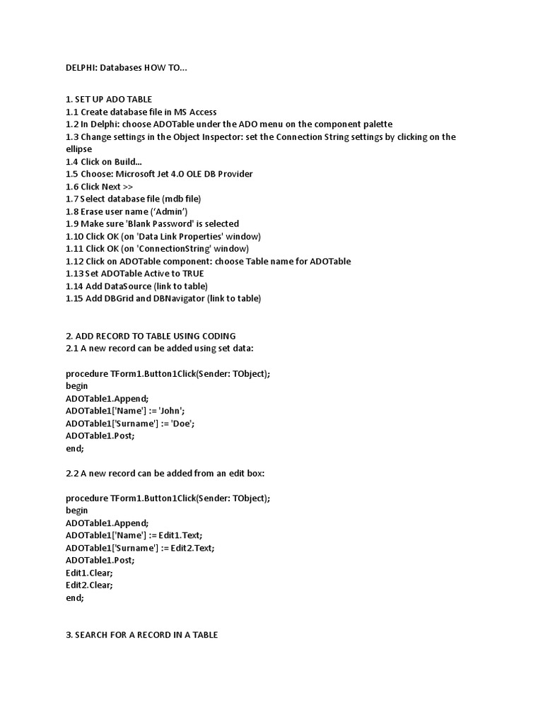 Tutorial Delphi 7 | Download Free PDF | Microsoft Access | Data