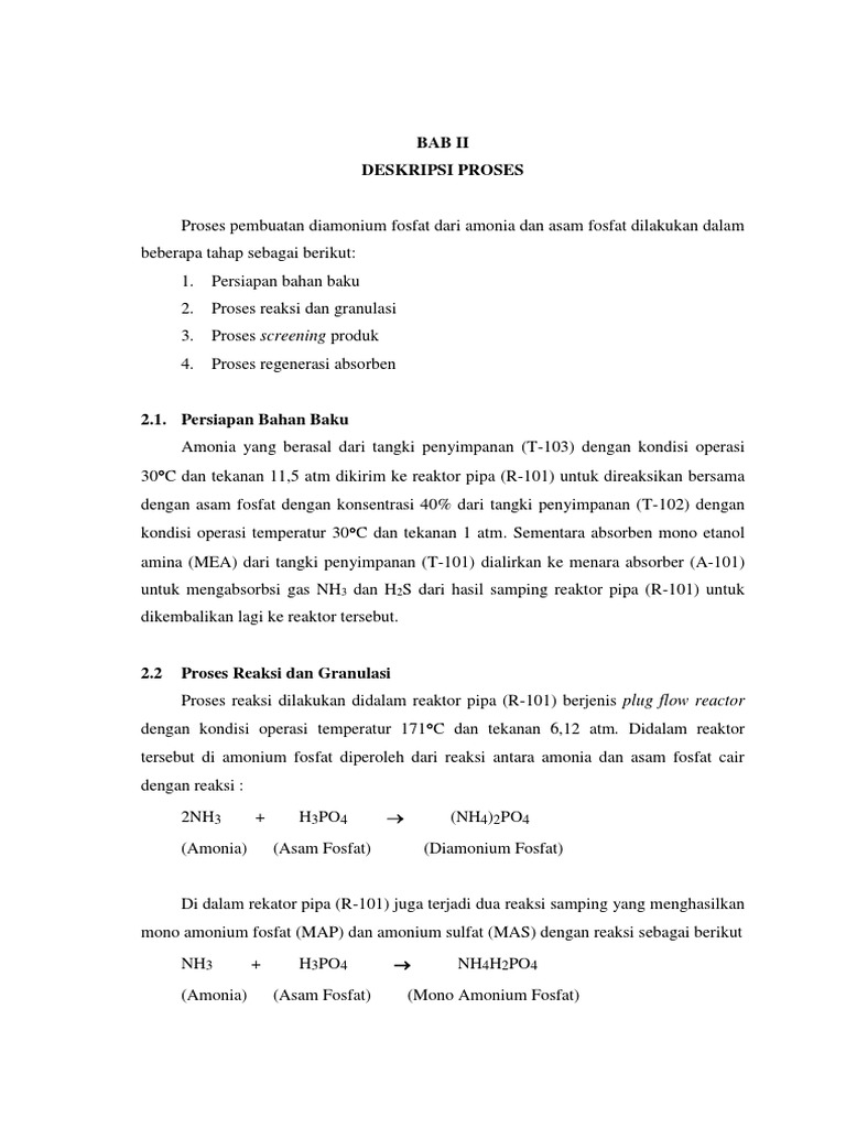 Deskripsi Proses Pembuatan Diamonium Fosfat Dari Asam Fosfat Dan Amonia ...
