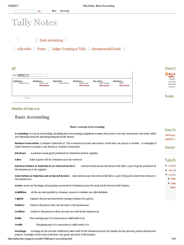 Tally Notes - Basic Accounting PDF | PDF | Debits And Credits | Expense