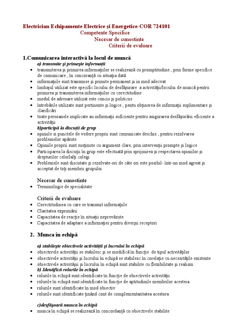 Standard Ocupational Electrician | PDF