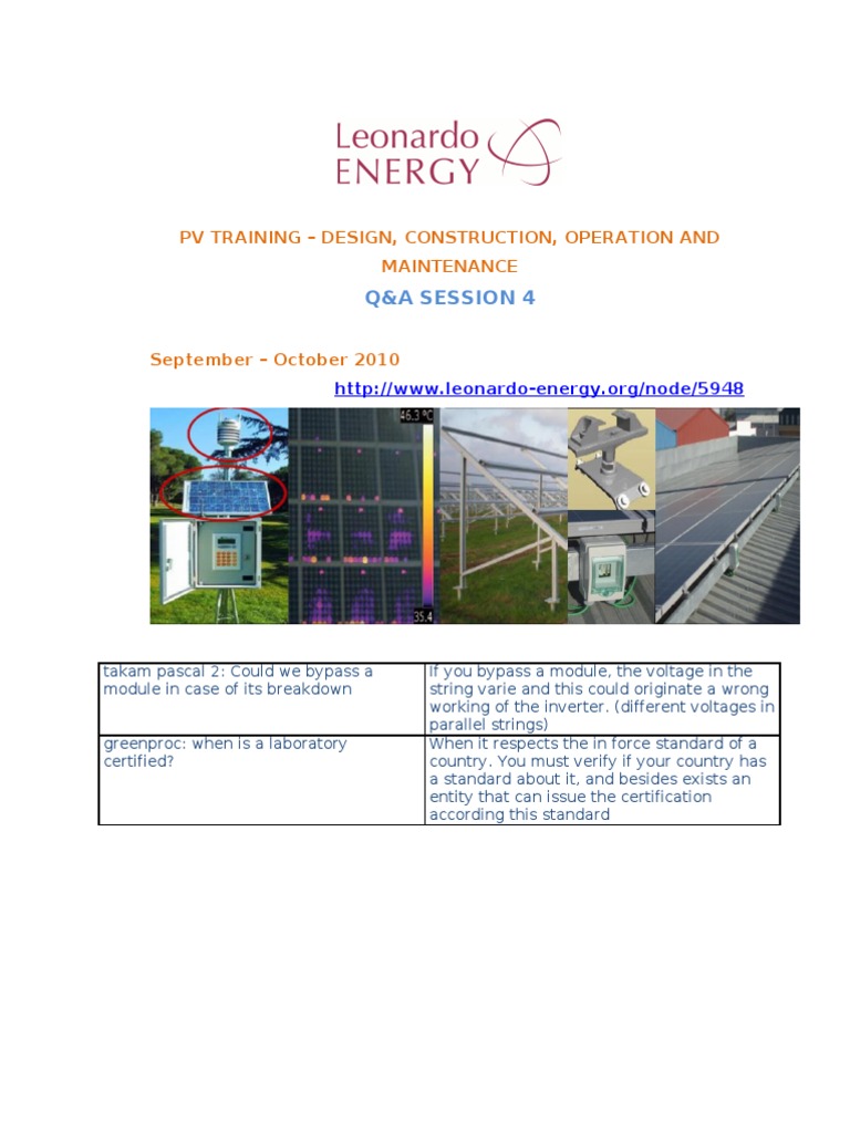 Questions and Answers - Photovoltaic Training Session 4 | PDF ...