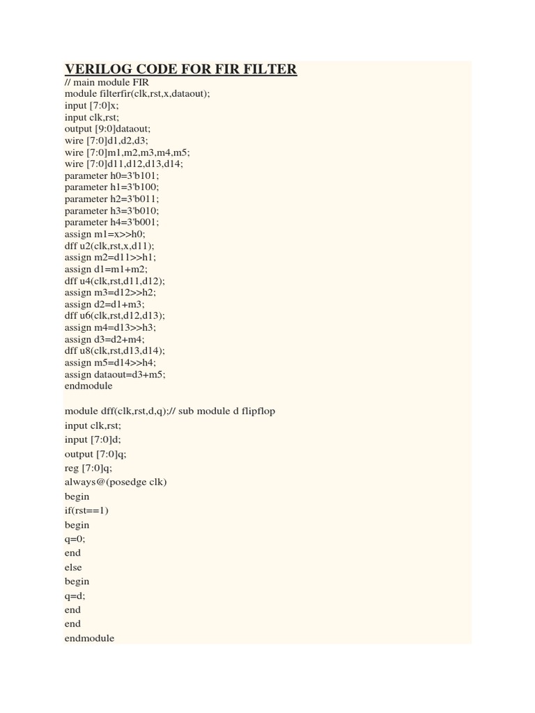 Fir Filter Verilog Code | PDF | Signal Processing | Electrical Engineering Fir Filter Verilog Code | PDF | Signal Processing | Electrical Engineering