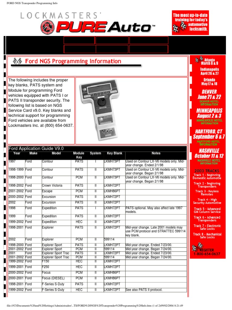 FORD NGS Transponder Programming Info | PDF | Lincoln Motor Company ...