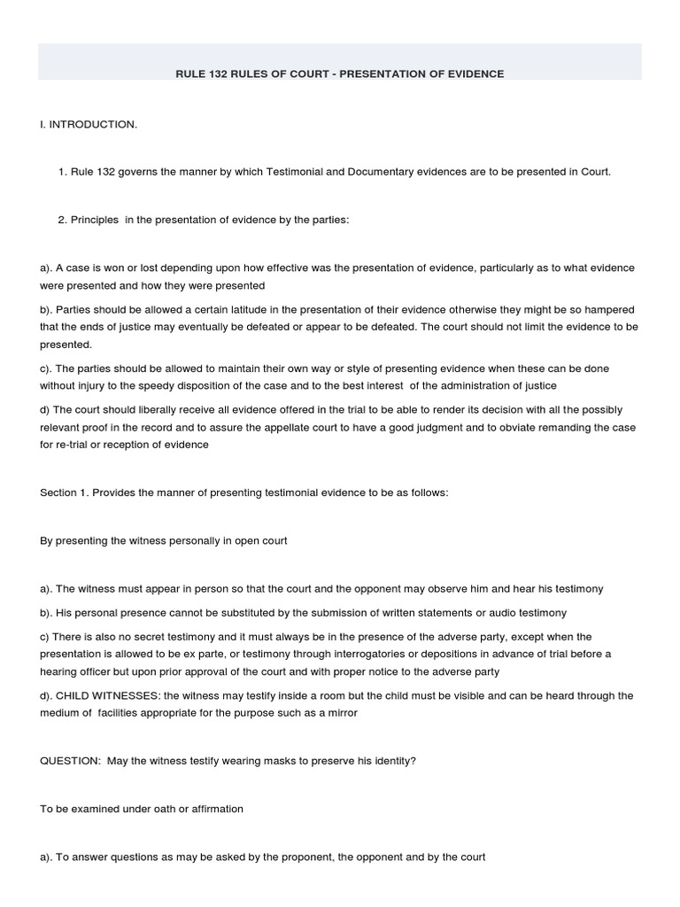 Rule 132 Rules of Court | PDF | Witness Impeachment | Witness