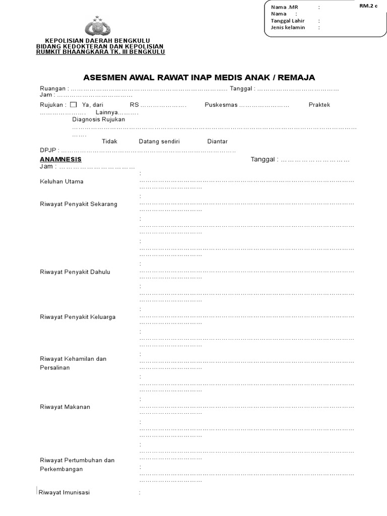 Form Asesmen Anak & Remaja | PDF