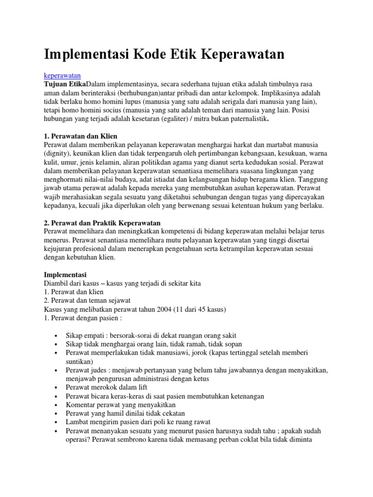 Implementasi Kode Etik Keperawatan | PDF | Kesehatan Holistik