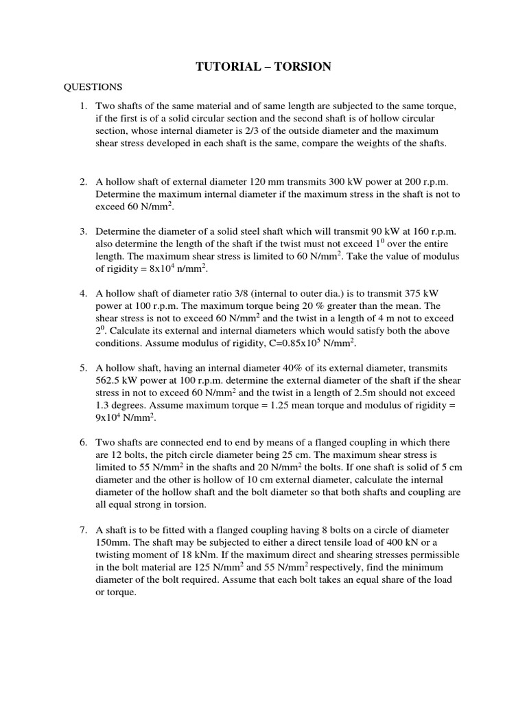 Torsion Tutorial | PDF | Stress (Mechanics) | Stiffness