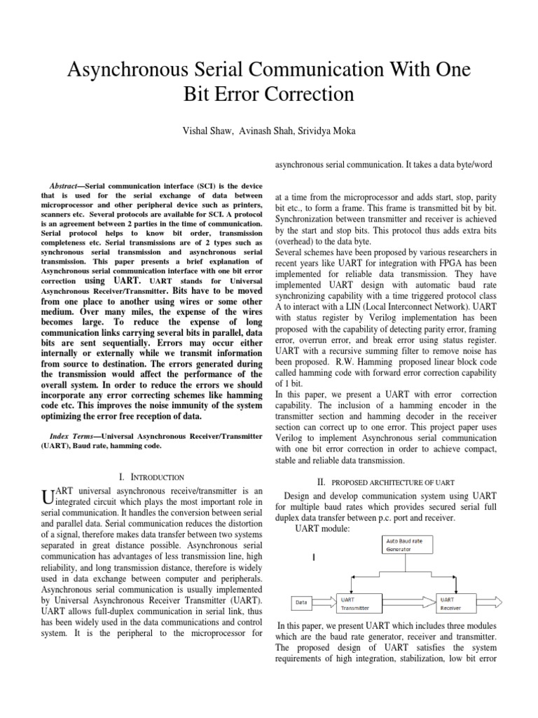 Design and Implementation of an Asynchronous Serial Communication Interface with One Bit Error ...