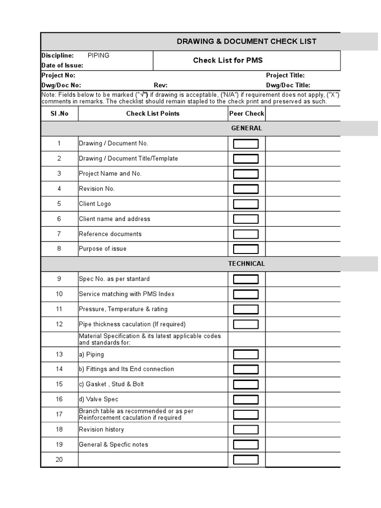 Pms Check List - Piping | PDF