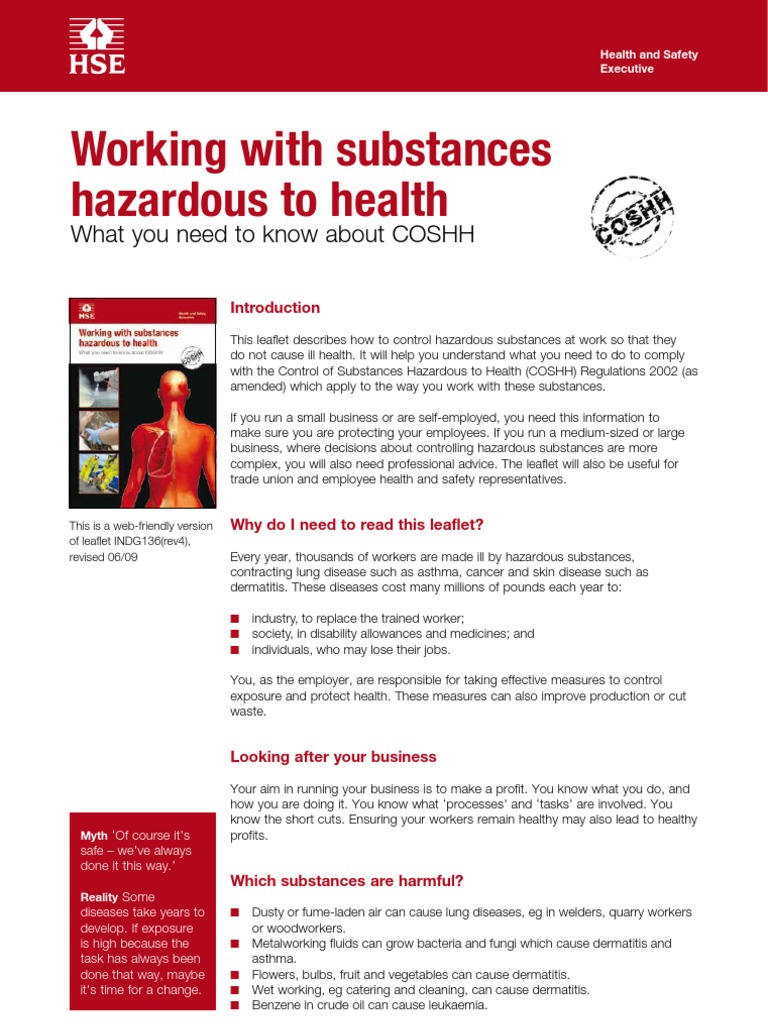 COSHH Booklet | Prevention | Occupational Safety And Health