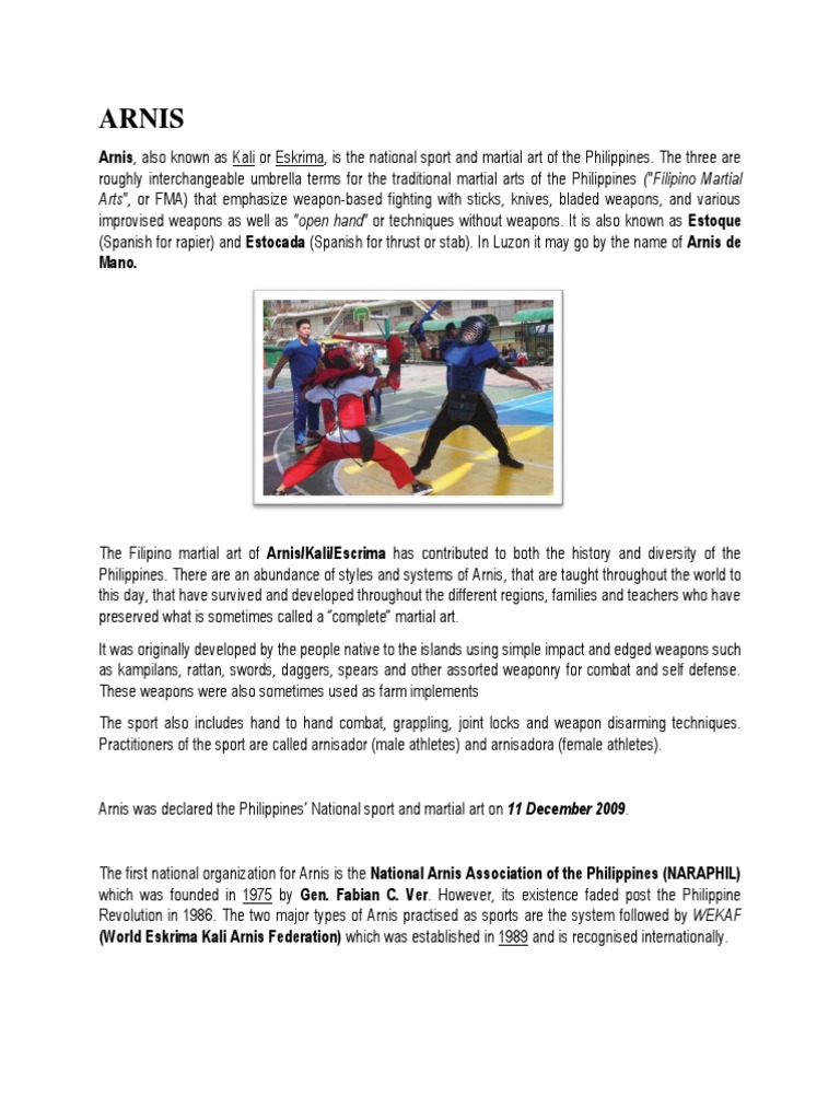 Philippine Martial Art (ARNIS) | PDF | Combat Sports | Combat
