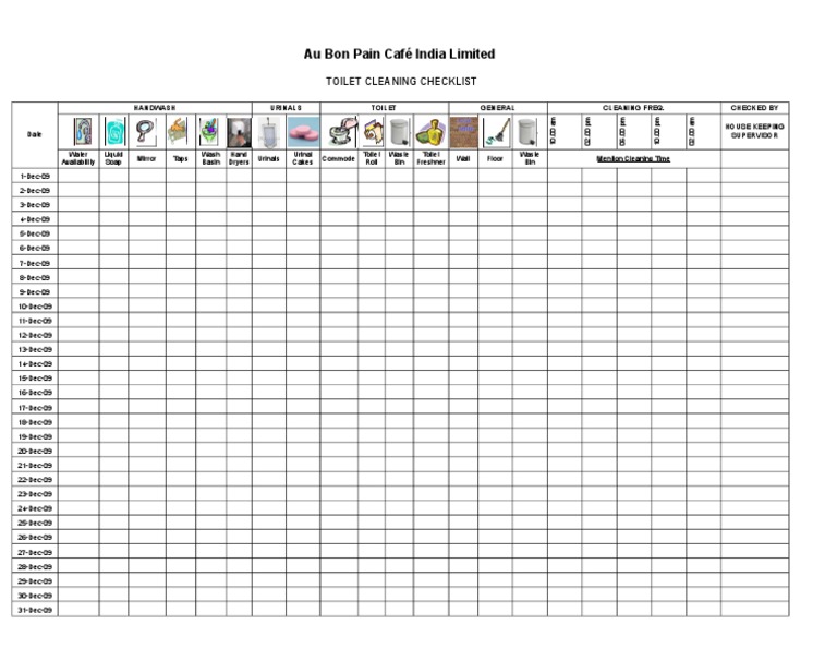 Toilet Cleaning Checklist | PDF | Toilet | Public Health