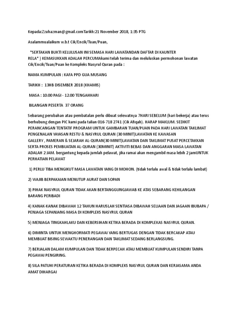 Surat Lawatan Penanda Aras | PDF