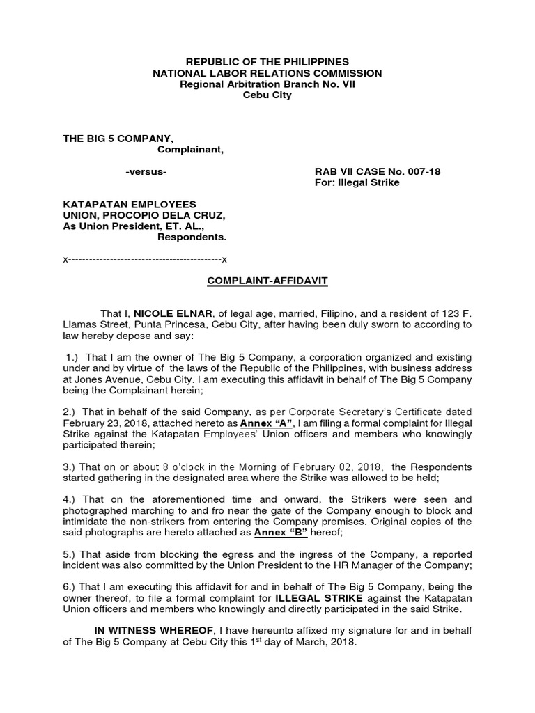 Labor Complaint Aff | Download Free PDF | Affidavit | Legal Procedure