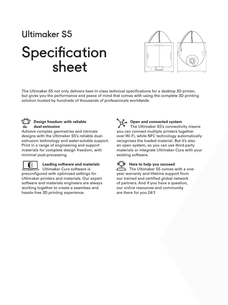 Ultimaker S5 Specifications Overview | PDF | 3 D Printing | Media ...