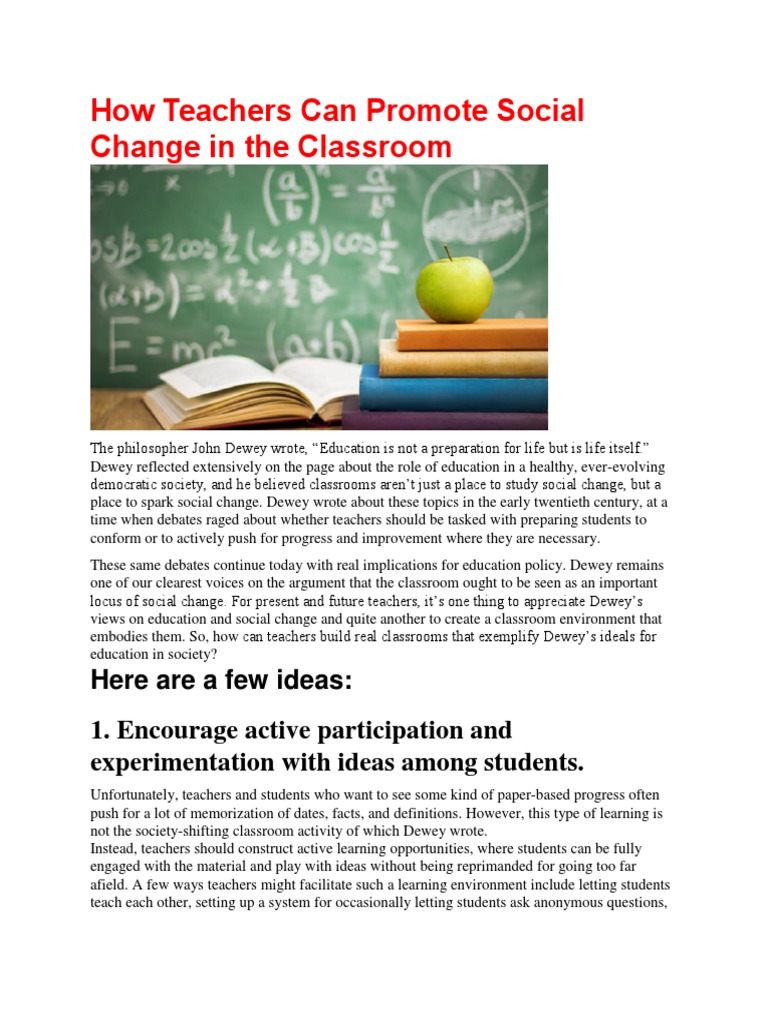 How Teachers Can Promote Social Change in The Classroom - Cristina ...
