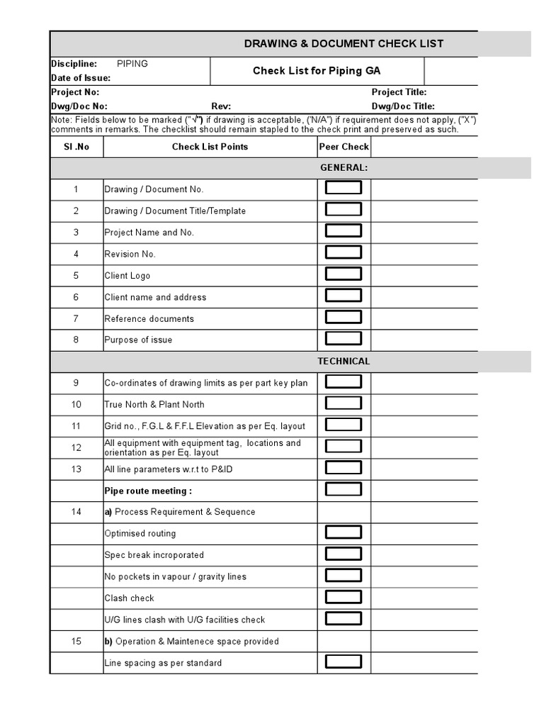 Piping Ga Check List - Piping | PDF | Mechanical Engineering | Engineering