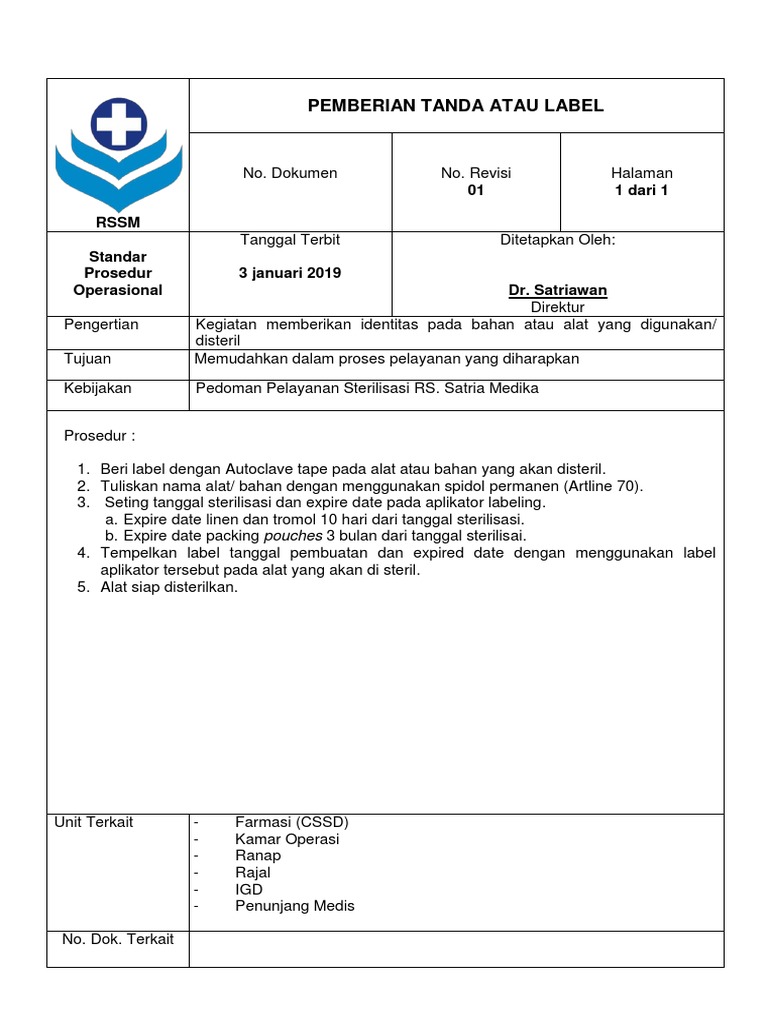 008 Spo CSSD Pemberian Tanda Atau Label | PDF