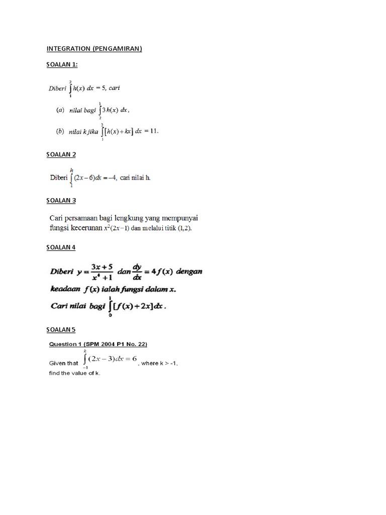 Integration (Pengamiran) : Soalan 1 | PDF