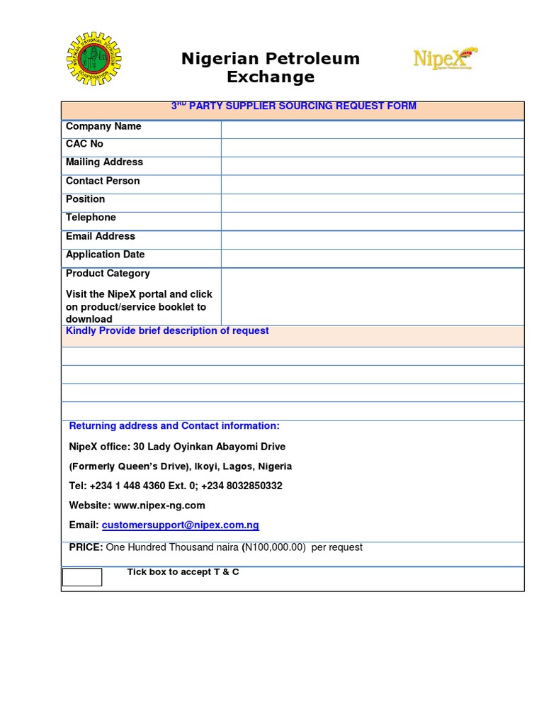 NipeX Supplier Sourcing Form | PDF | Technology & Engineering
