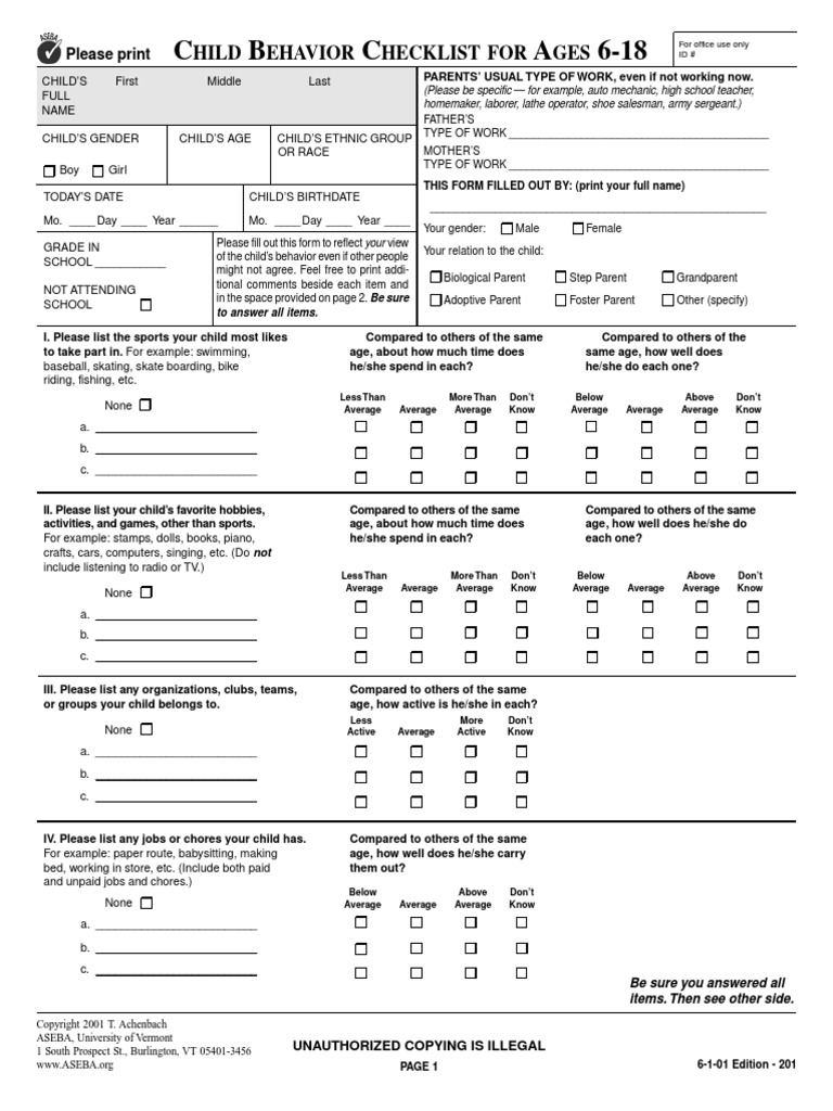 CBCLSample - Achenbach | PDF | Parent | Relationships
