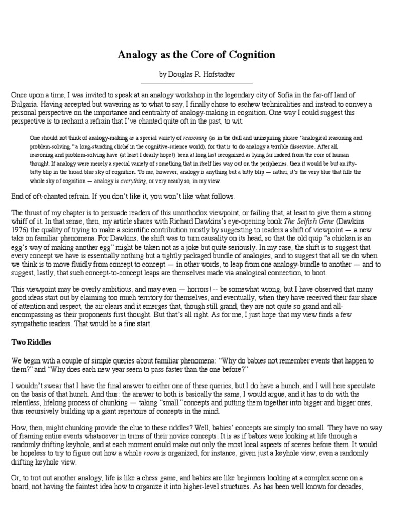 Analogy As The Core of Cognition: Two Riddles | PDF | Perception | Concept