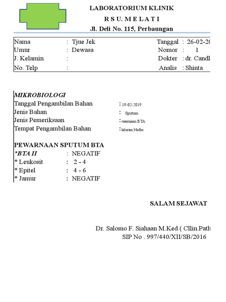 Hasil Pemeriksaan Sputum BTA Negatif | PDF | Pengembangan Diri ...