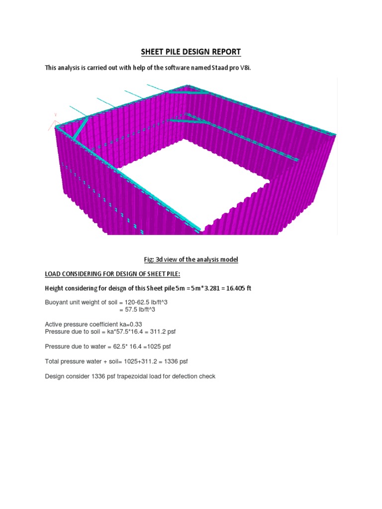 Sheet Pile Design Report: This Analysis Is Carried Out With Help of The ...