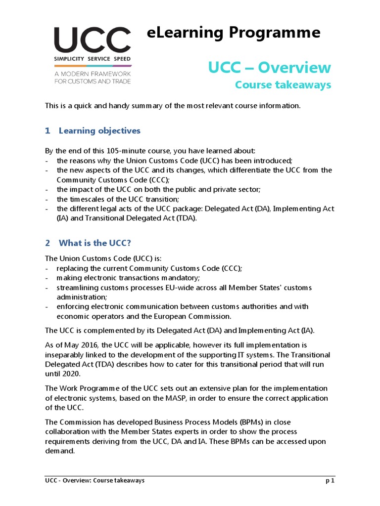 TAXUD UCC Overview Summary | PDF | Guarantee | Customs