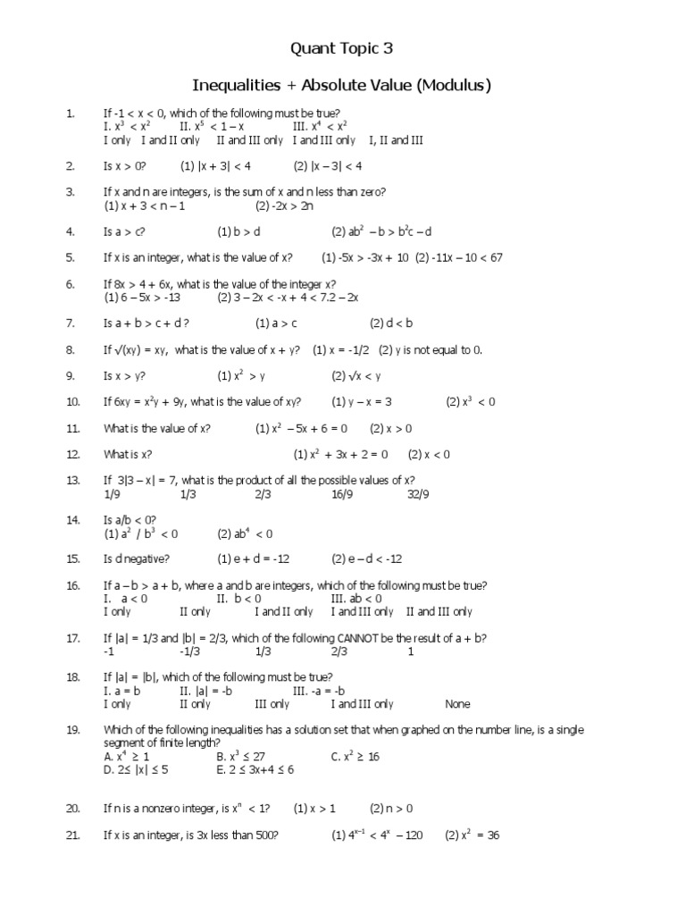 Gmat Quant Topic 3 Question Inequalities And Modulus Pdf Abstract Algebra Mathematical