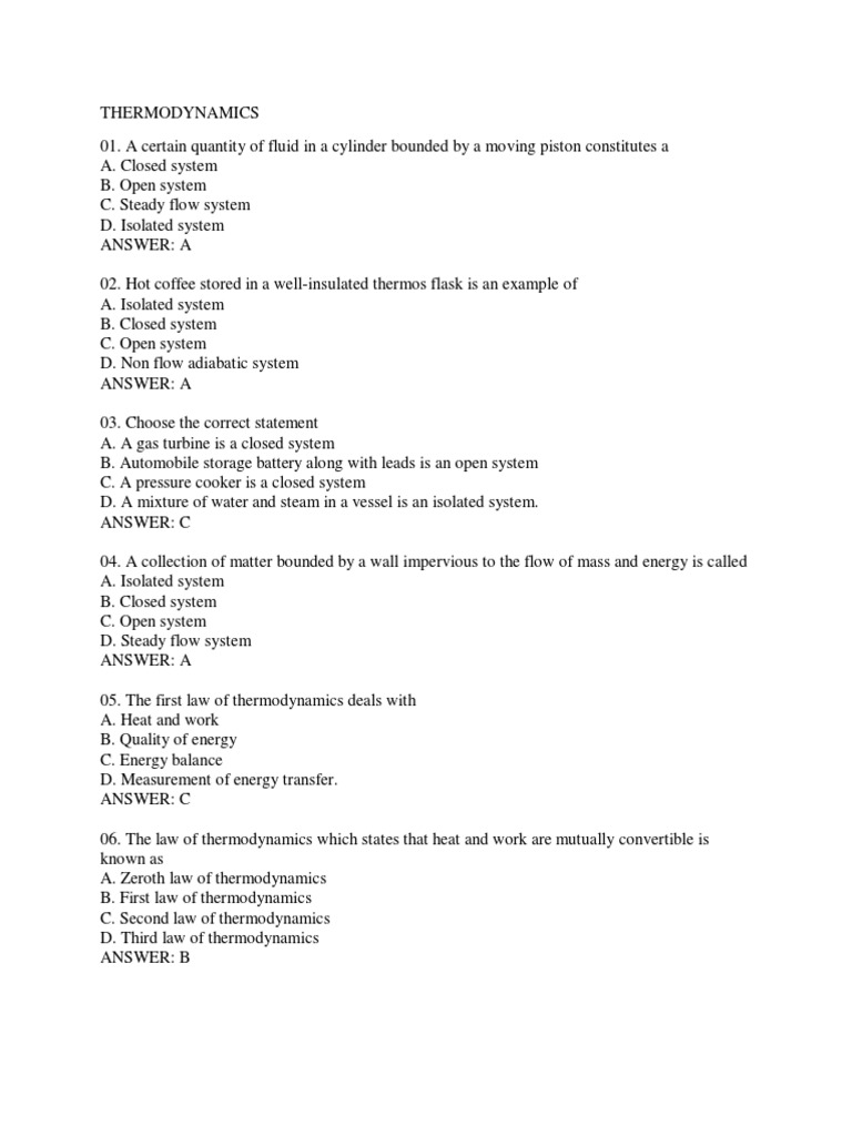 Thermodynamics Quiz for Students | PDF | Enthalpy | Heat