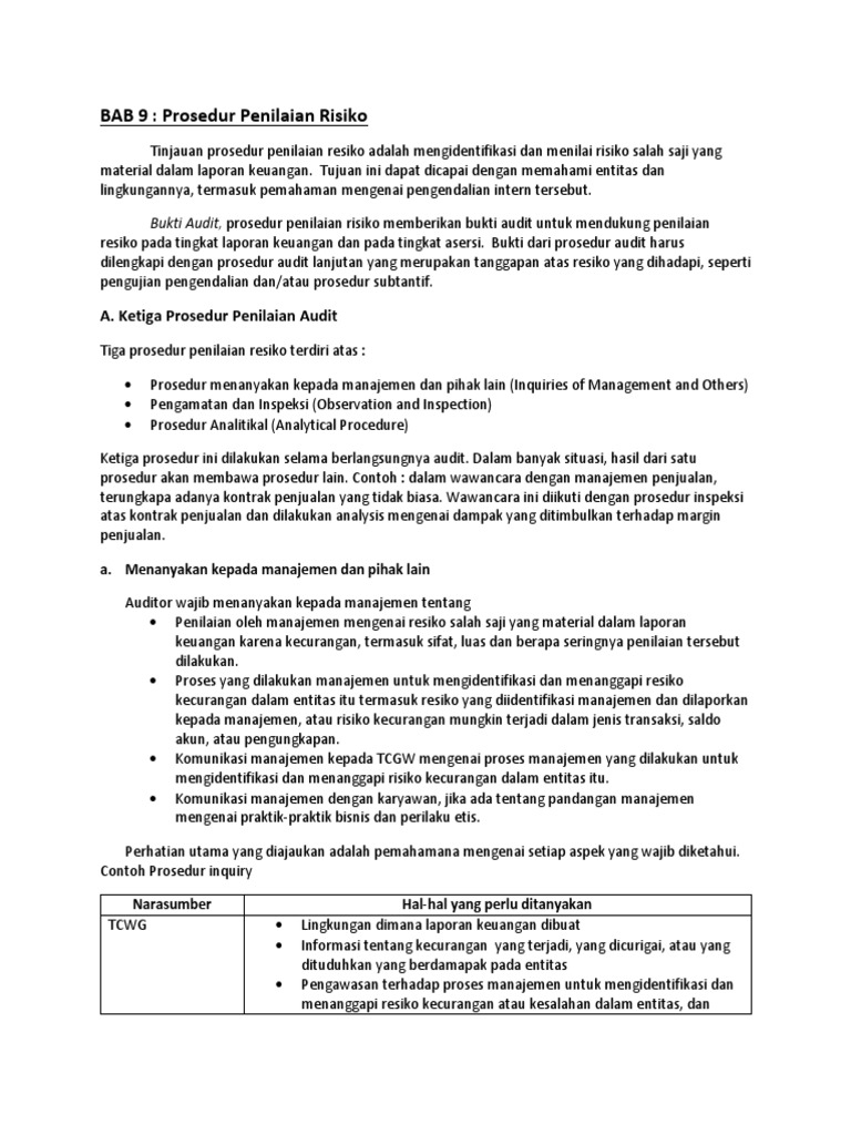 Prosedur Penilaian Risiko Audit | PDF