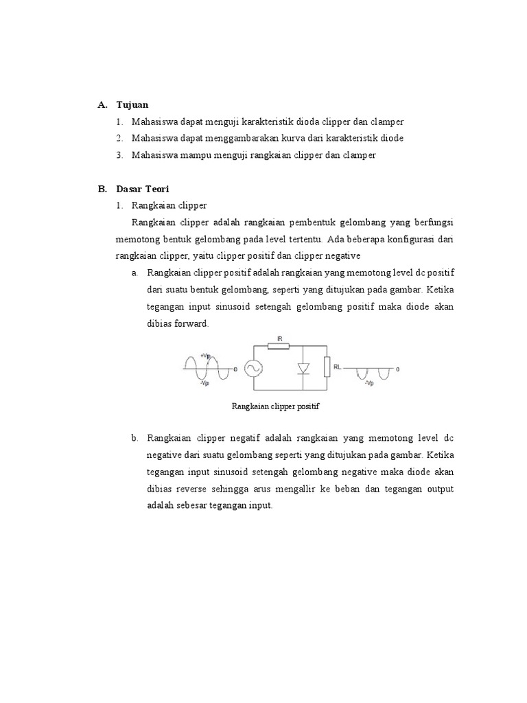 Laporan Karakteristik Rangkaian Dioda Clipper Dan Clamper | PDF